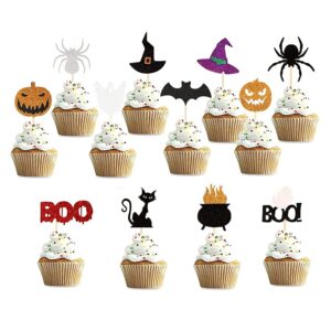 36 pcs Halloween Ghost Boo Glitter Cupcake Toppers Ghost Boo 36 Pack Cupcake Topper muffin for Halloween, Birthday, Decoration Party Supply