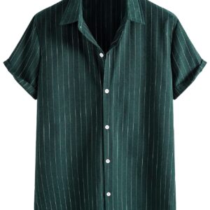 SOLY HUX Men's Short Sleeve Button Down Shirts Casual Dress Going Out Camp Tops Dark Green M