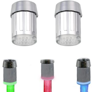 2 Pack 3-Color Temperature Sensitive Gradient LED Water Faucet Light Water Stream Color Changing Faucet Tap Sink Faucet for Kitchen and Bathroom