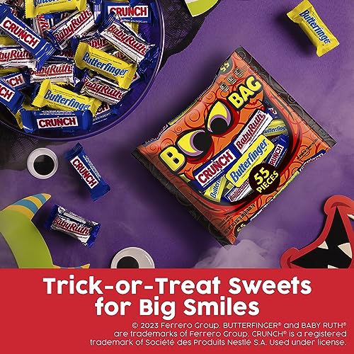 Butterfinger CRUNCH and Baby Ruth Candy Variety Pack Assorted Fun Size, Individually Wrapped Chocolate Bars Boo Bag Trick Or Treat Candy, 0.61 Oz. (Pack of 55)