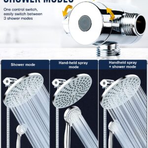 High Pressure 8" Rainfall Shower Head and Handheld Shower Heads Combo, with 60" hose, Punch-free, Dual Powerful Shower Spray Detachable with Holder, Chrome, Regulator fit for High, Low Water Flow