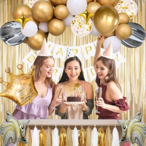 KATBUU Gold Birthday Decorations - Golden Birthday Party Decorations, Happy Birthday Decorations for Women Boys Girls Men, Golden Birthday Decor, White and Gold Birthday Decorations Set