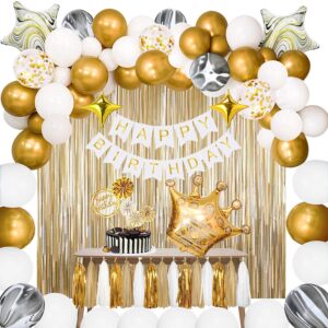 KATBUU Gold Birthday Decorations - Golden Birthday Party Decorations, Happy Birthday Decorations for Women Boys Girls Men, Golden Birthday Decor, White and Gold Birthday Decorations Set