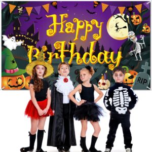 Happy Birthday Halloween Backdrop Halloween Birthday Party Background Pumpkin Ghost Spooky Castle Photography Background Halloween Party Photo Booth Banner Large Birthday Backdrops Decor, 6 x 3.6 ft