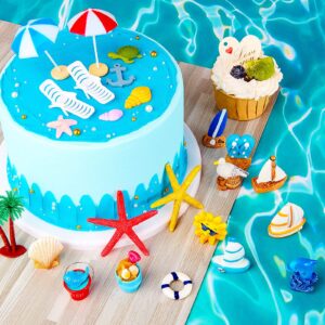 24 Pieces Cake Decoration Green Palm Tree Summer Beach Chair Umbrella cake toppers for hawaiian beach Theme Birthday Wedding Baby Shower Party Supplies