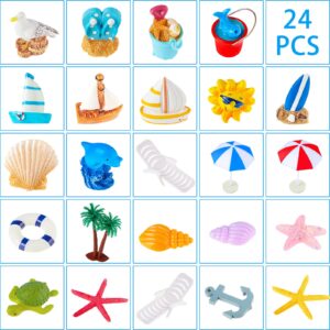 24 Pieces Cake Decoration Green Palm Tree Summer Beach Chair Umbrella cake toppers for hawaiian beach Theme Birthday Wedding Baby Shower Party Supplies