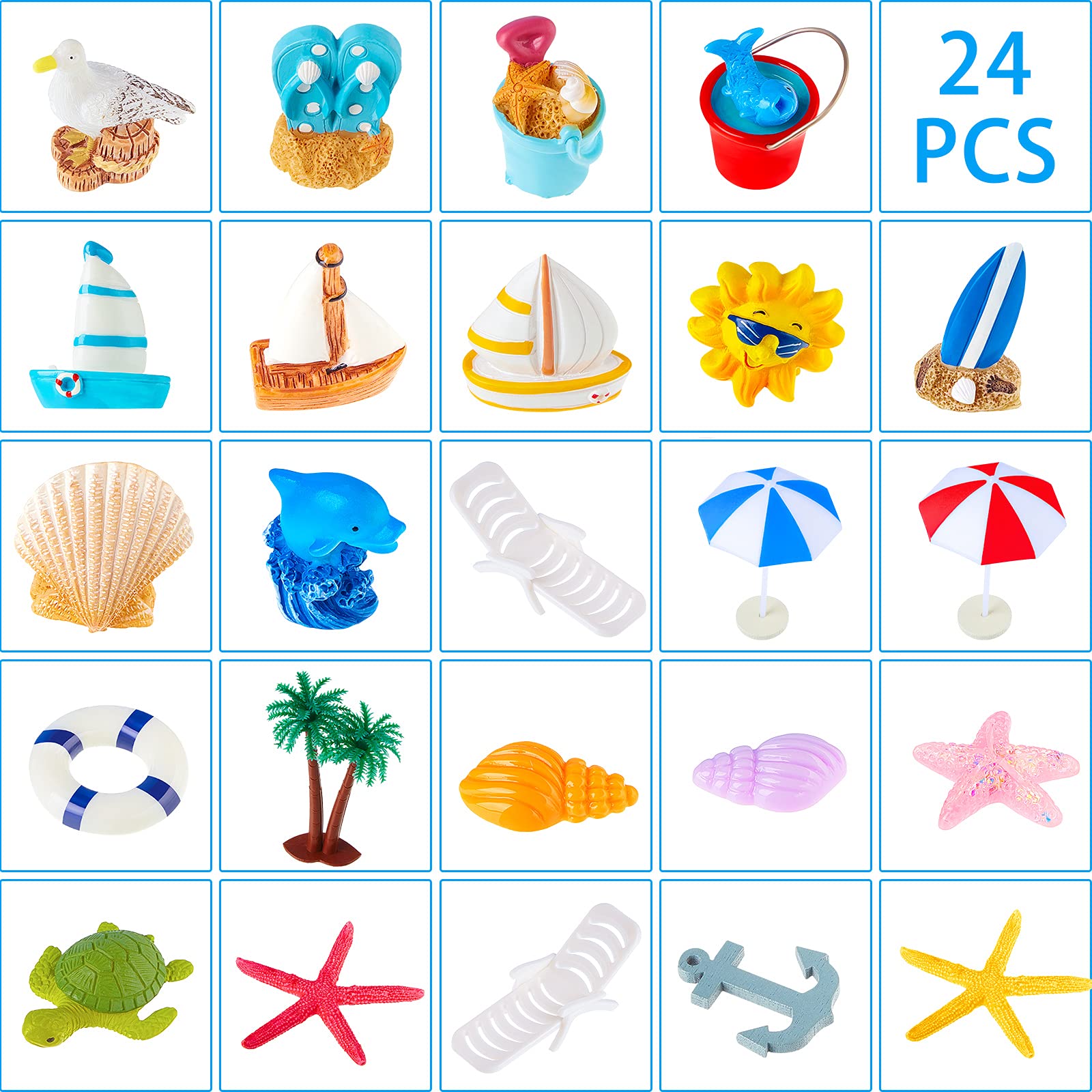 24 Pieces Cake Decoration Green Palm Tree Summer Beach Chair Umbrella cake toppers for hawaiian beach Theme Birthday Wedding Baby Shower Party Supplies