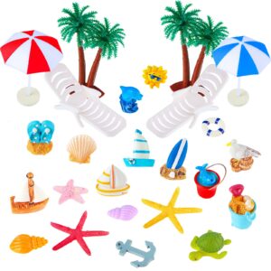 24 Pieces Cake Decoration Green Palm Tree Summer Beach Chair Umbrella cake toppers for hawaiian beach Theme Birthday Wedding Baby Shower Party Supplies