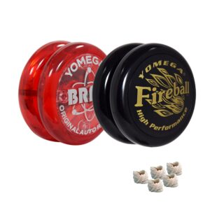 yomega 2 legendary spinners the original yoyo with a brain and fireball transaxle yo-yo. beginner, intermediate and pro level string trick play. includes 5 extra strings (fireball-brain-black-red)