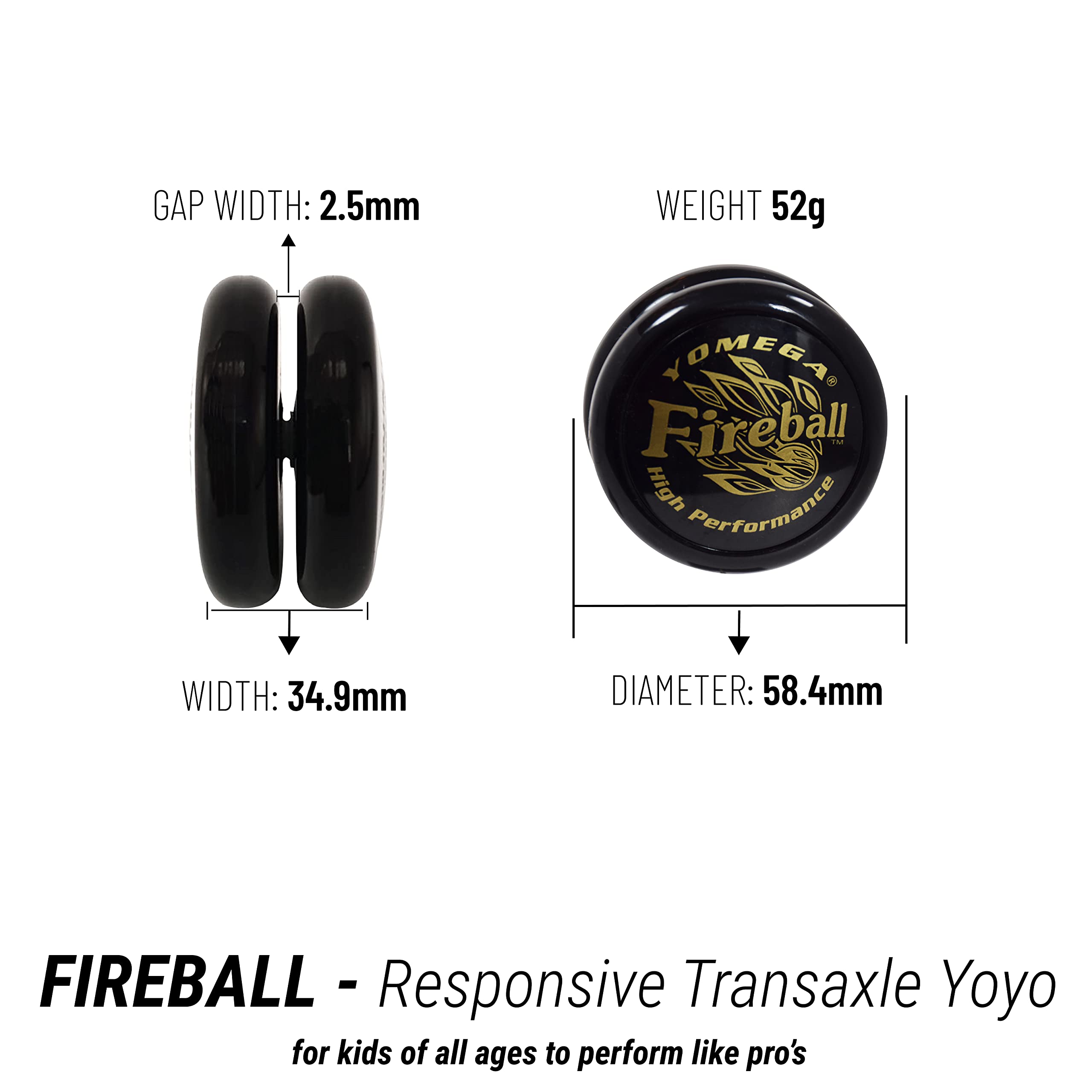 Yomega 2 Legendary Spinners The Original Yoyo with A Brain and Fireball Transaxle Yo-Yo. Beginner, Intermediate and Pro Level String Trick Play. Includes 5 Extra Strings (Fireball-Brain-Black-Red)