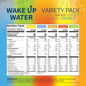 Wake Up Water Energy + Hydration Mix – Variety Pack – Energy + Hydration Powder Packets With Natural Caffeine, Electrolytes, B Vitamins | No Sugar | Daily Fuel With No Crash Or Jitters | (Variety Pack/15 Count)