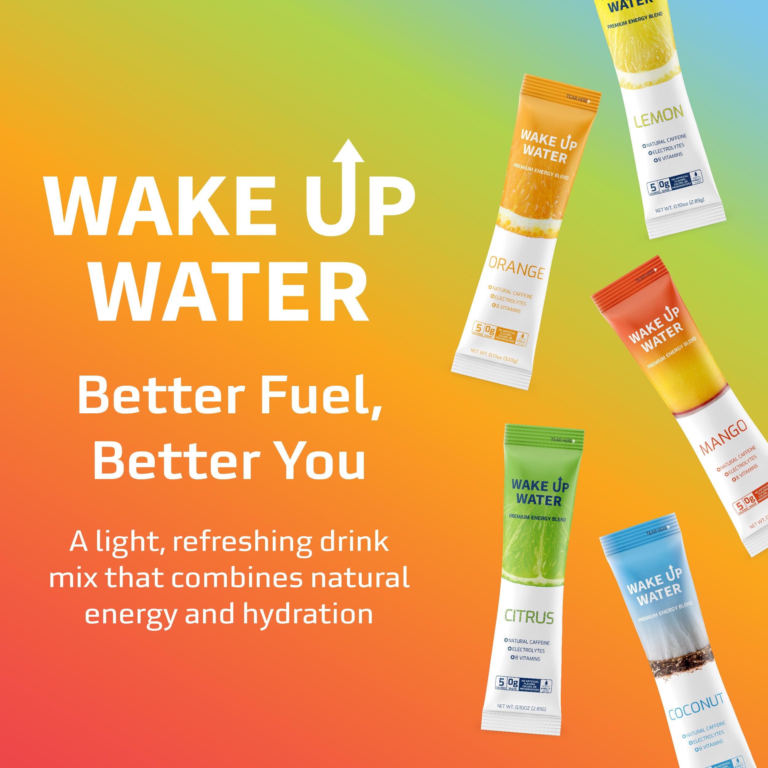 Wake Up Water Energy + Hydration Mix – Variety Pack – Energy + Hydration Powder Packets With Natural Caffeine, Electrolytes, B Vitamins | No Sugar | Daily Fuel With No Crash Or Jitters | (Variety Pack/15 Count)