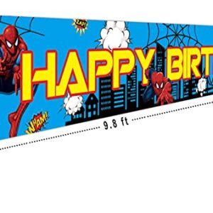 Large Superhero Spider Man Happy Birthday Banner, Spider Man Themed Birthday Party Supplies Decorations, Superhero Birthday Party Supplies for Boys Kids, Outdoor Indoor (118 x 19 In)