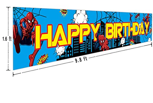 Large Superhero Spider Man Happy Birthday Banner, Spider Man Themed Birthday Party Supplies Decorations, Superhero Birthday Party Supplies for Boys Kids, Outdoor Indoor (118 x 19 In)