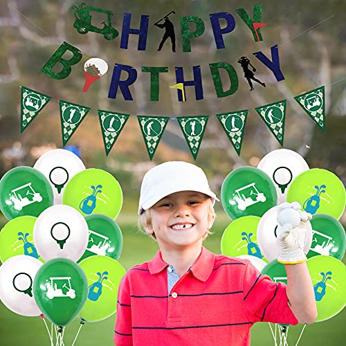 45PCS Golf Birthday Party Supplies with Happy Birthday Banner, Golf Themed Cake Topper and Cupcake Toppers, 12-inch Latex Balloons with Golfing Patterns and Golf Pennant for Golf Themed Party Decorations