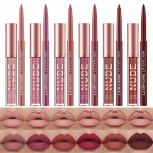 sumeitang 12pcs lip liner and lipstick makeup set, 6 matte nude liquid lip stick with 6 matching smooth lipliner pencil, all in one waterproof long lasting lipgloss, girls&women lips makeup gift set