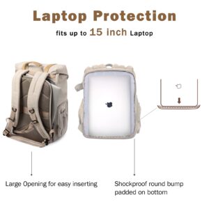 BAGSMART Camera Backpack, DSLR Camera Bag, Waterproof Camera Bag Backpack for Photographers, Fit up to 15" Laptop with Rain Cover and Tripod Holder, Ivory White