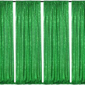 Green Sequin Backdrop 4 Panels 2FTx8FT Wedding Photo Backdrop Glitter Birthday Party Decorations Sparkle Background Drapes