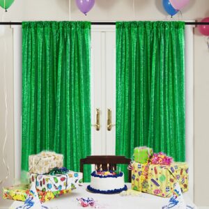 Green Sequin Backdrop 4 Panels 2FTx8FT Wedding Photo Backdrop Glitter Birthday Party Decorations Sparkle Background Drapes