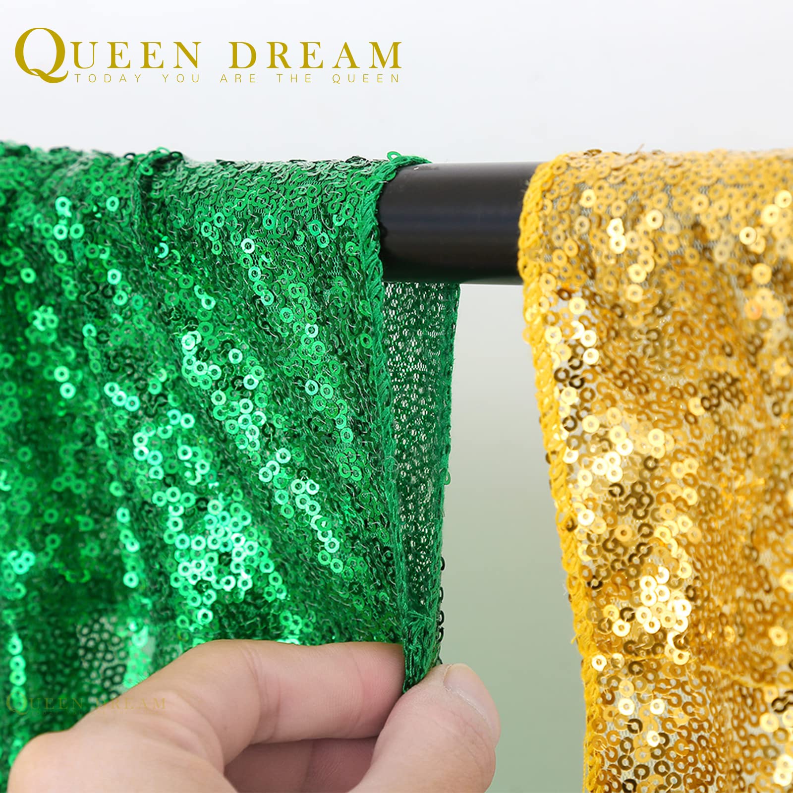 Green Sequin Backdrop 4 Panels 2FTx8FT Wedding Photo Backdrop Glitter Birthday Party Decorations Sparkle Background Drapes