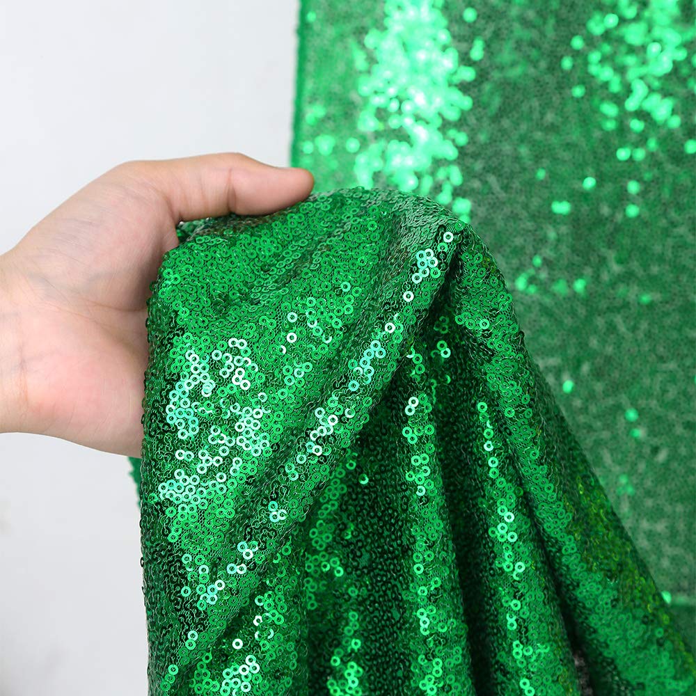 Green Sequin Backdrop 4 Panels 2FTx8FT Wedding Photo Backdrop Glitter Birthday Party Decorations Sparkle Background Drapes