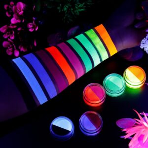 ecofavor water activated eyeliner, uv glow neon cake paint, 10 bright color in 5 cake hydra eye liner,uv glow blacklight luminous body face makeup paint, costume halloween and club makeup art paint…