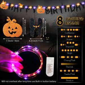 Halloween Happy Birthday Banner, Pumpkin Birthday Party Decorations with 8 Modes LED String Lights Halloween Theme 1st Kids Birthday Supplies for Thanksgiving Fall Pumpkin Decor