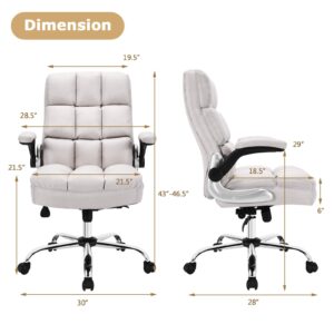 POWERSTONE Ergonomic Office Chair Big and Tall High-Back Executive Computer Desk Chair Upholstered Comfortable Home Office Chair with Flip-up Arms 400 LBS, Beige