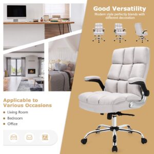 POWERSTONE Ergonomic Office Chair Big and Tall High-Back Executive Computer Desk Chair Upholstered Comfortable Home Office Chair with Flip-up Arms 400 LBS, Beige