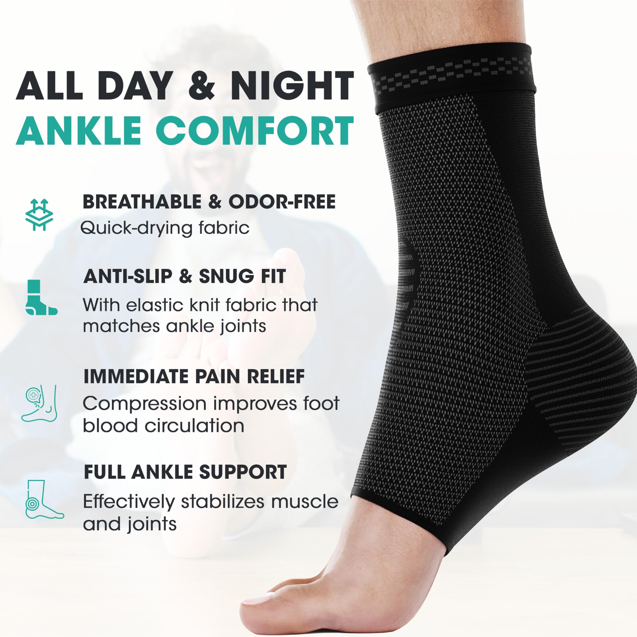 Modvel Foot & Ankle Brace Socks for Sprained Ankle Compression Sleeve - Foot Support for Women & Men - Tendonitis & Arthritis Ankle Brace Sports Running, Torn Ligaments & Women Stabilizing Ankle Wrap