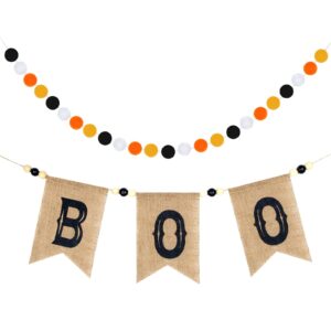 halloween banner burlap boo banner fireplace banner wool felt ball garland happy halloween banner halloween decor for party halloween birthday fireplace carnival decorations