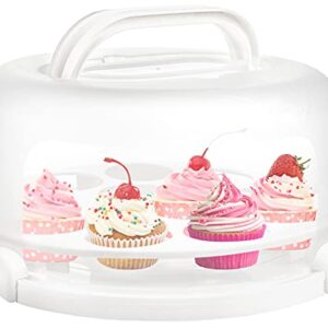 Yesland Cake Carrier with Collapsible Handle - White Cake Container and Holder with Lid - Portable Plastic Round Cake Cover for 10 inch Cake, Pies, Cookies, Nuts, Muffins, Cupcakes and Fruit