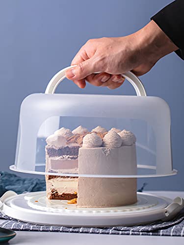 Yesland Cake Carrier with Collapsible Handle - White Cake Container and Holder with Lid - Portable Plastic Round Cake Cover for 10 inch Cake, Pies, Cookies, Nuts, Muffins, Cupcakes and Fruit