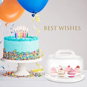 Yesland Cake Carrier with Collapsible Handle - White Cake Container and Holder with Lid - Portable Plastic Round Cake Cover for 10 inch Cake, Pies, Cookies, Nuts, Muffins, Cupcakes and Fruit