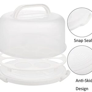 Yesland Cake Carrier with Collapsible Handle - White Cake Container and Holder with Lid - Portable Plastic Round Cake Cover for 10 inch Cake, Pies, Cookies, Nuts, Muffins, Cupcakes and Fruit