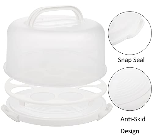 Yesland Cake Carrier with Collapsible Handle - White Cake Container and Holder with Lid - Portable Plastic Round Cake Cover for 10 inch Cake, Pies, Cookies, Nuts, Muffins, Cupcakes and Fruit