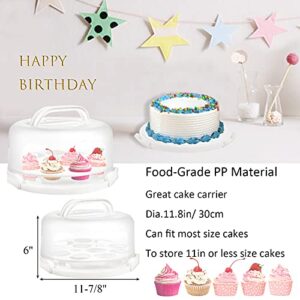 Yesland Cake Carrier with Collapsible Handle - White Cake Container and Holder with Lid - Portable Plastic Round Cake Cover for 10 inch Cake, Pies, Cookies, Nuts, Muffins, Cupcakes and Fruit