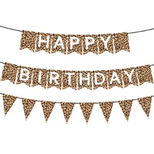 leopard print happy birthday banner, cheetah print pennant banner, cheetah birthday decorations, cheetah party decorations, jungle safari animal print baby shower theme birthday party supplies