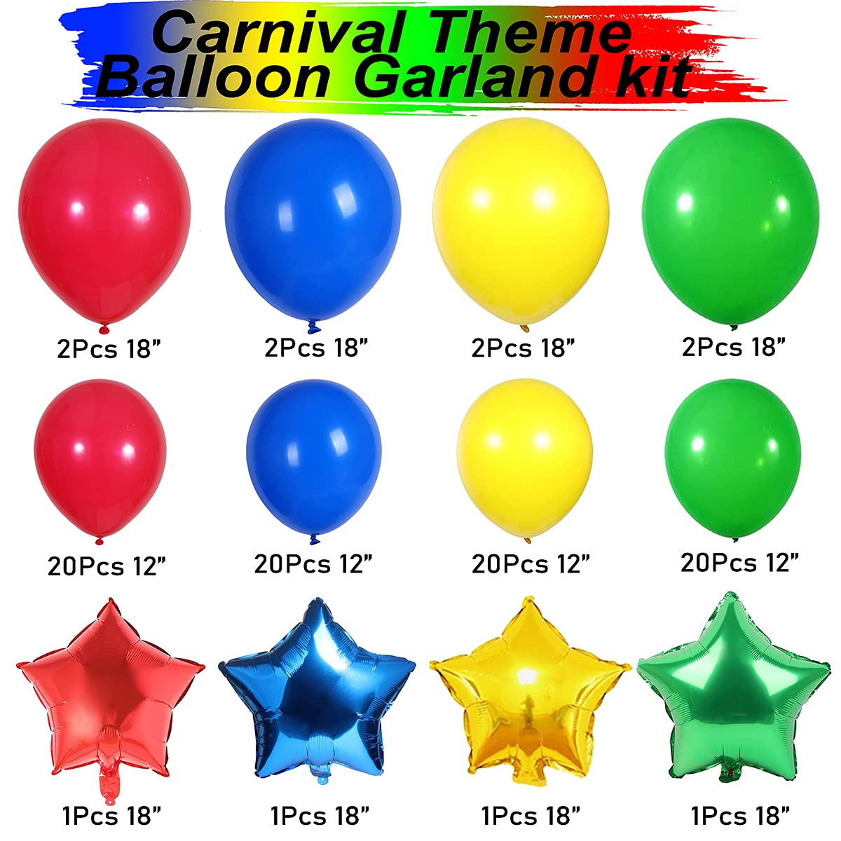 Toy Carnival Balloon Garland Kit, 112 Pcs Blue Green Red Yellow Balloon Arch with Star Foil Balloons for Toy Carnival Theme Video Game Birthday Party Rainbow Party