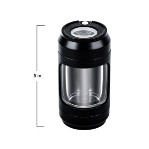 Storage Jar with Herb Grinder Led Light up, Herb Containers with 8x Magnifying Viewing Jar Portable, Storage and Grinding in One Keep Herbs Dry and Fresh (Black)