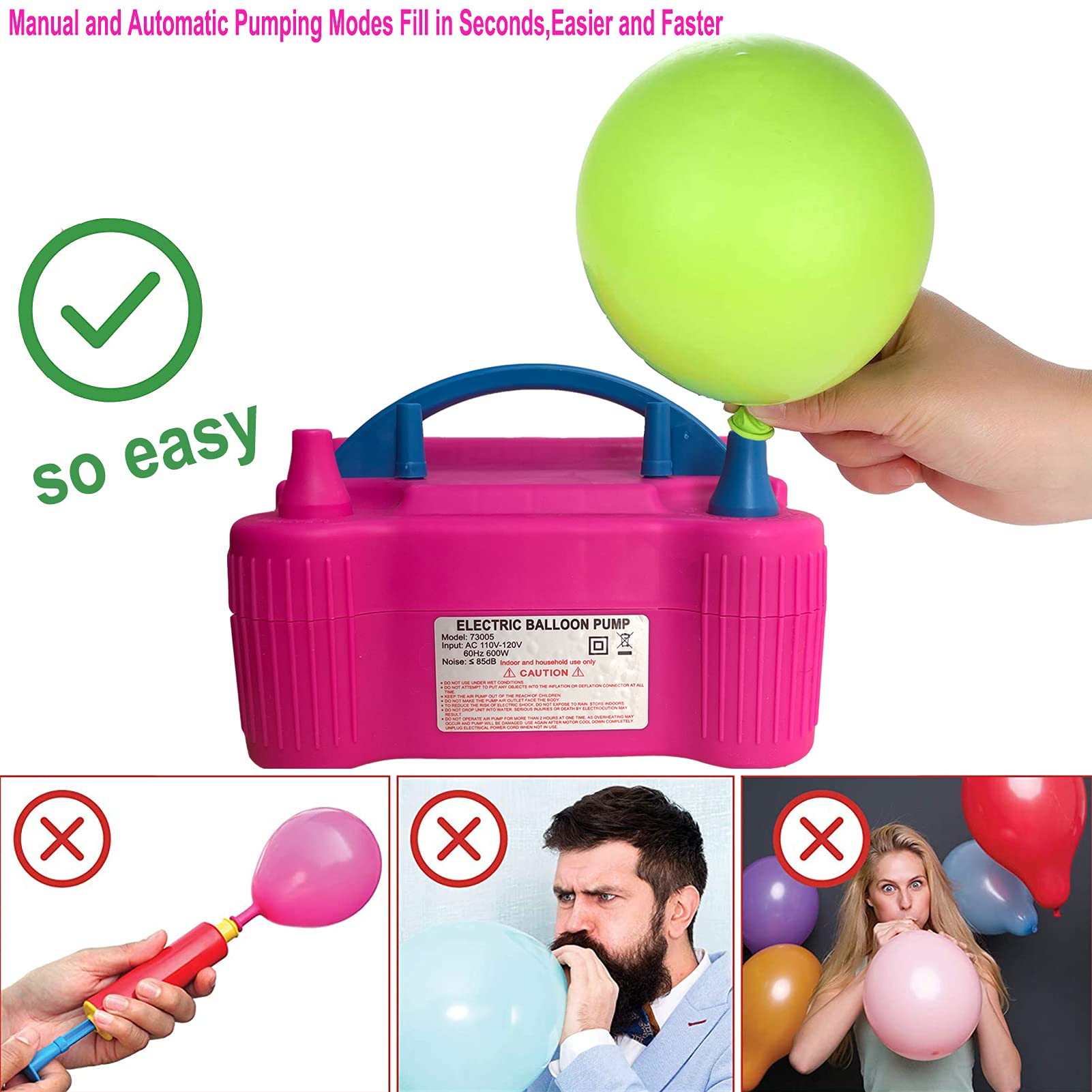 Balloon Pump,226 PCS TIFUNMYSI Electric Balloon Pump Kit,Balloon Inflator 600W Balloon Air Pump Portable Dual Nozzles Balloon Machine with 190 Balloons for Party Wedding Birthday Festival Decoration