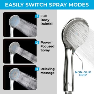 SparkPod High Pressure 3-Function Handheld Shower Head with 5 ft. Hose and Bracket - 3.75" Wide Angle Rain, Massage & Full Body Spray Modes - 1-Min Installation (Luxury Polished Chrome)