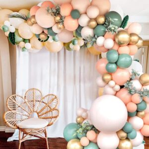 140pcs sage green peach blush pink balloon garland arch kit for baby bridal shower wedding jungle safari theme birthday party decorations