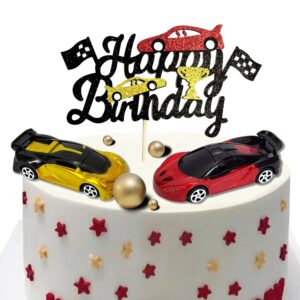 cars cake topper model racing car chequered flag sports themed birthday party decor supplies decorations for boys kids