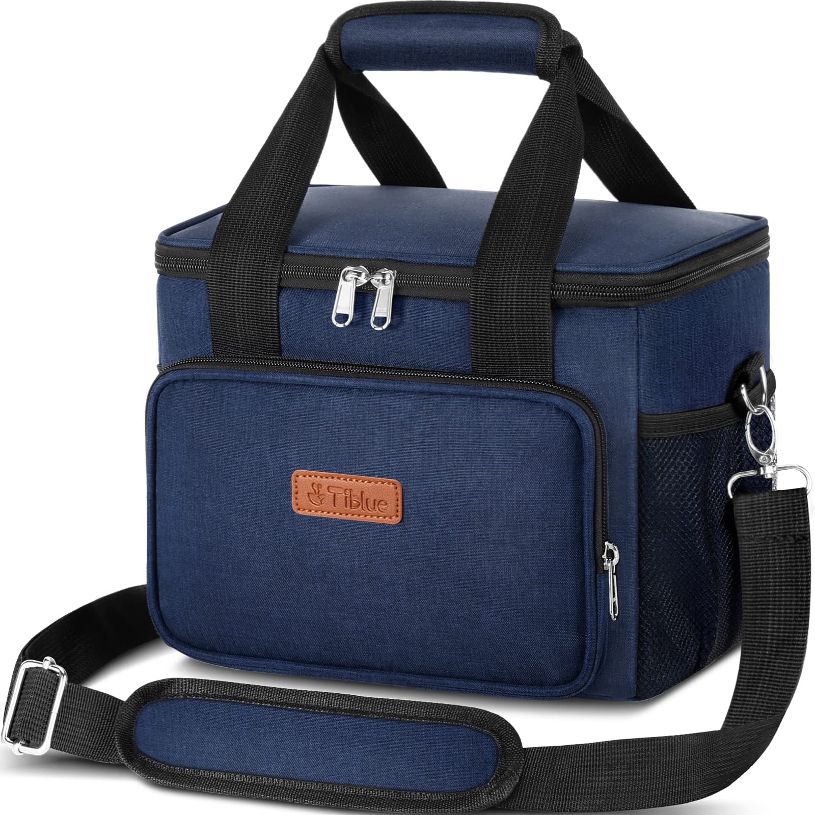 Tiblue Insulated Reusable Lunch Box for Office Work School Picnic Beach, Leakproof Freezable Cooler Bag with Adjustable Shoulder Strap (Medium, Dark Blue)