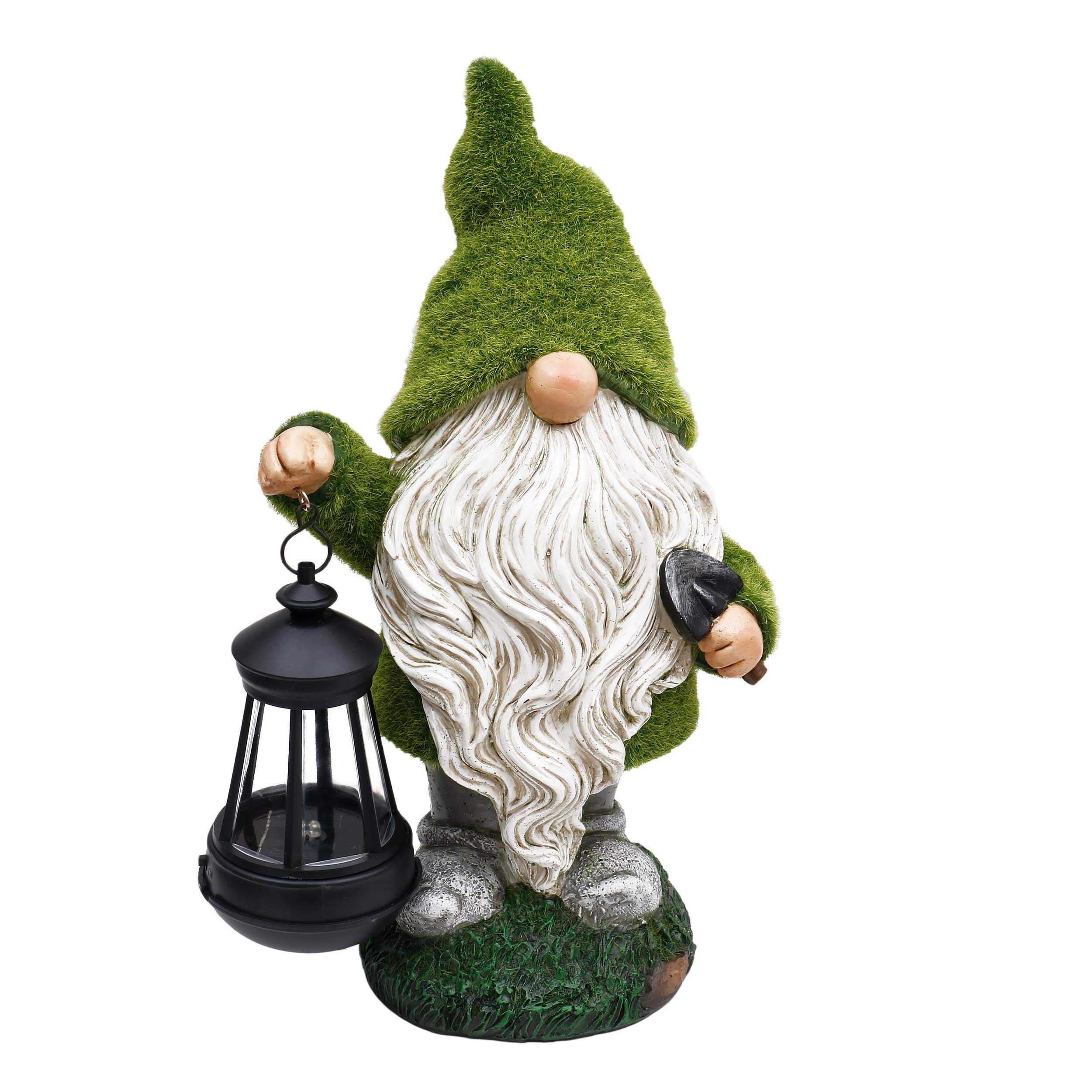 TERESA'S COLLECTIONS Flocked Solar Garden Gnome Statue Decoration Bundle (3 Items) | Outdoor Gnome with Lantern, Yoga Gnome and Funny Garden Gnome