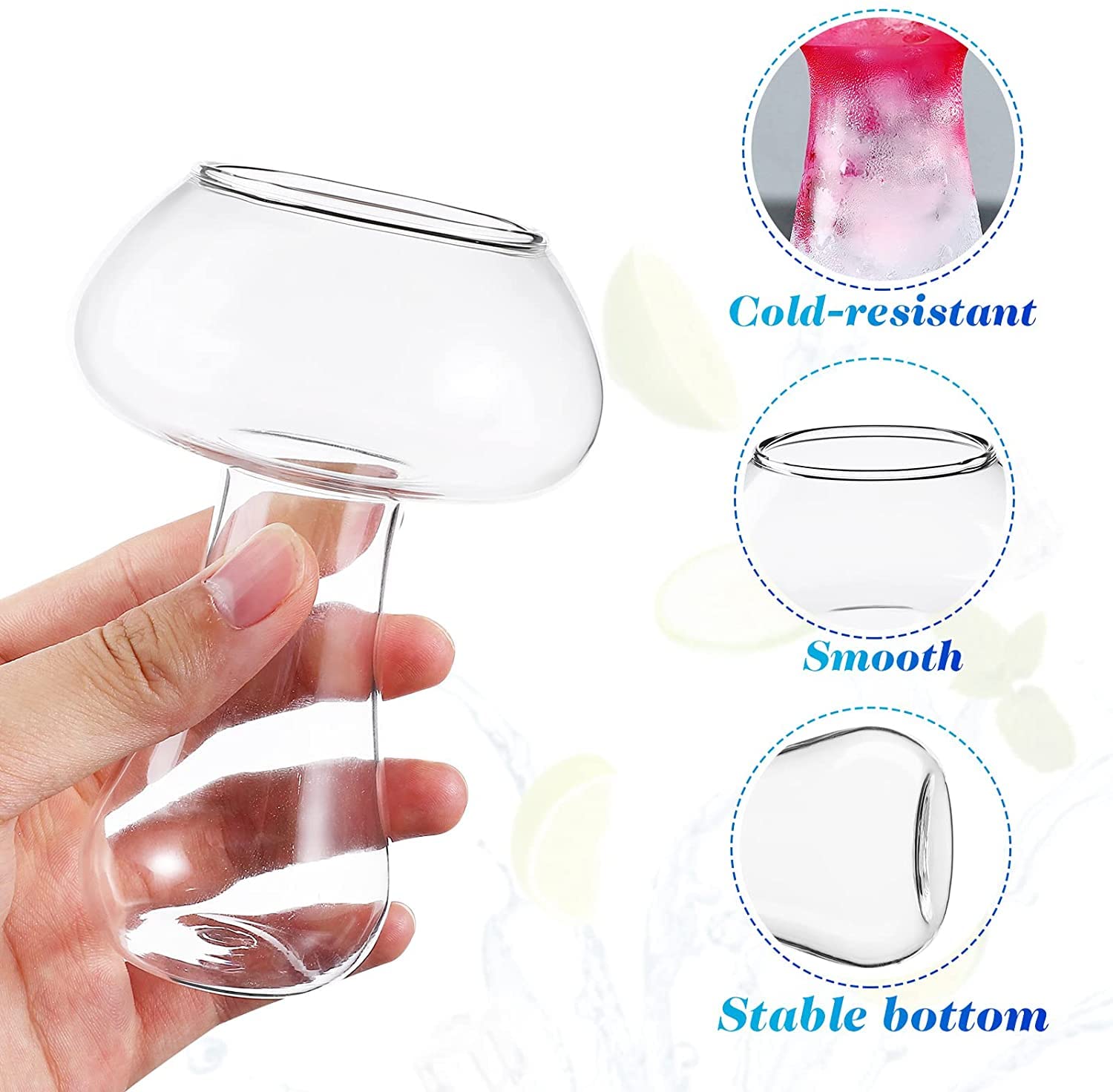 DOITOOL Cocktail Glass, Mushroom Shape Cocktail Glass Cup, Creative Mushroom Drinks Cups Wine Glasses for Home Bar Catering KTV Club Wedding Party, 280ml, 1Pcs