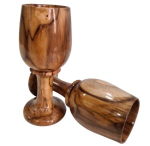 collectiblesbuy handmade rustic dark brown wooden wine glass vintage wood goblet drinkware cup set of 2