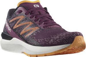 salomon women's sonic 5 balance w trail running shoe, grape wine/black/blazing orange, 6.5