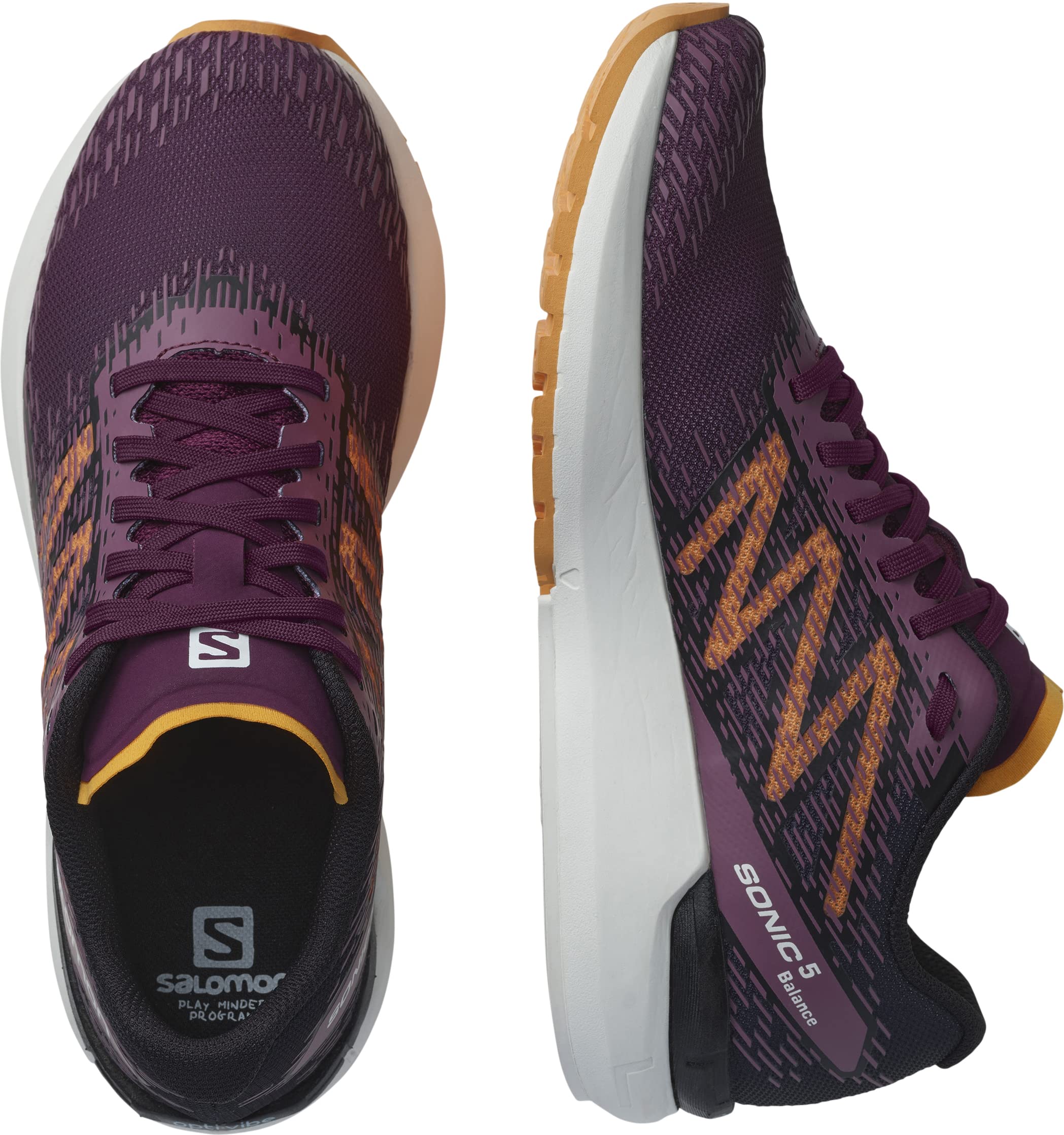 Salomon Women's Sonic 5 Balance W Trail Running Shoe, Grape Wine/Black/Blazing Orange, 6.5